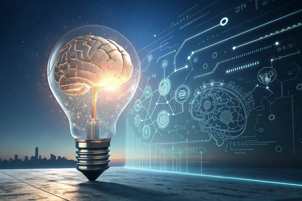 Bulb Future Technology with Brain, Innovation Background, Artificial ...