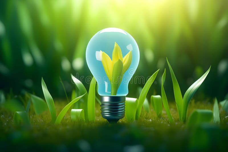 Bulb on grass Ai Generated stock illustration. Illustration of save ...