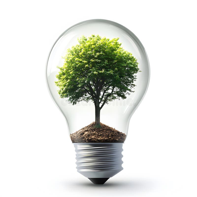 Bulb with Green Oak Tree Inside, on a White Background Stock ...