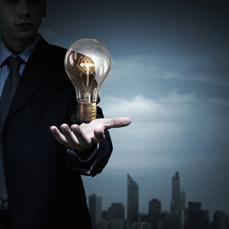 Bulb in hand stock photo. Image of thinking, presentation - 60445154