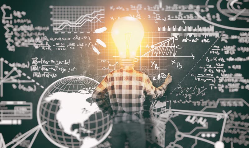 Bulb Head Solving Math Problem Stock Photo - Image of imagination ...