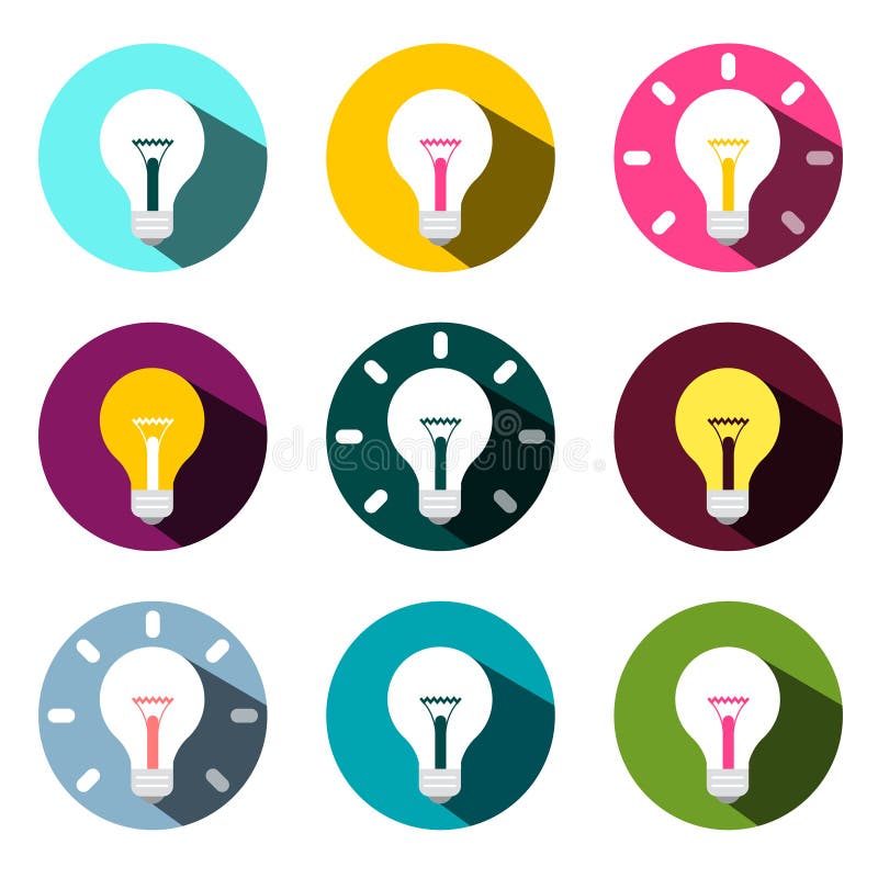 Set Of Lightbulb Icon On A Colorful Circles. Vector Illustration Stock ...