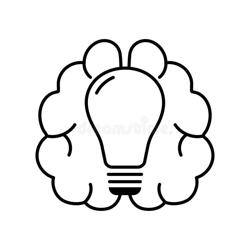 Bulb Lamp and Brain Outline Icon. Creative Thinking, Brainstorm ...