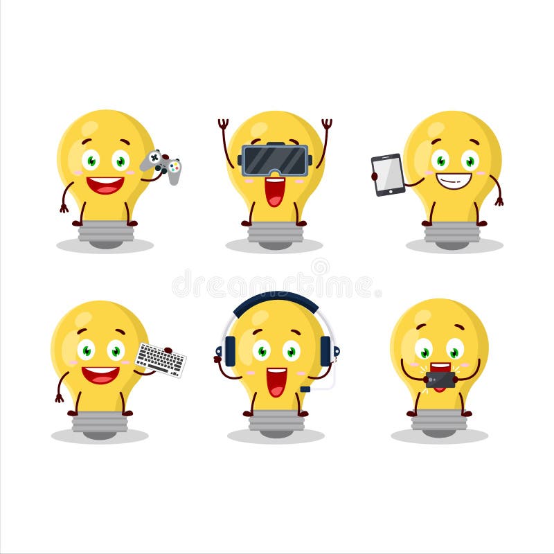 Bulb Lamp Cartoon Character are Playing Games with Various Cute ...
