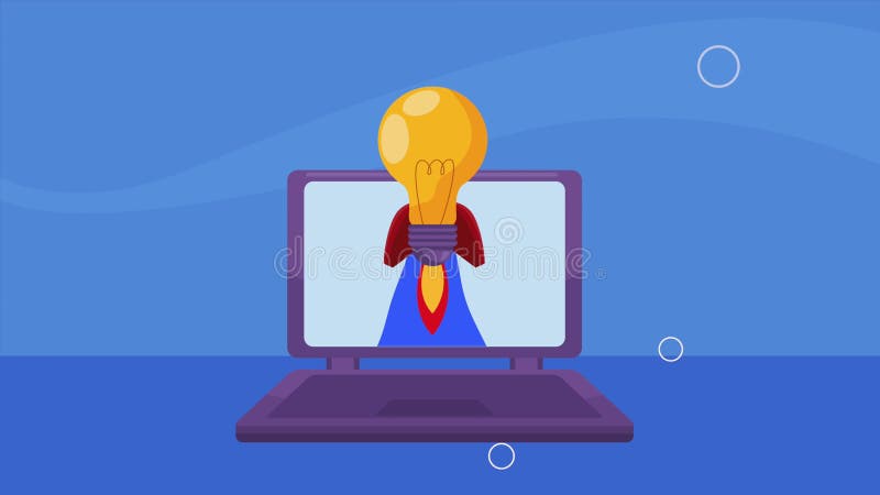 Bulb in Laptop Start Up Animation Stock Video - Video of light ...