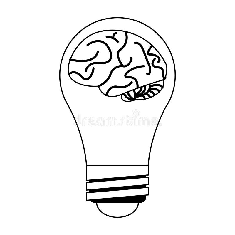 Bulb Light with Brain Symbol Black and White Stock Vector ...