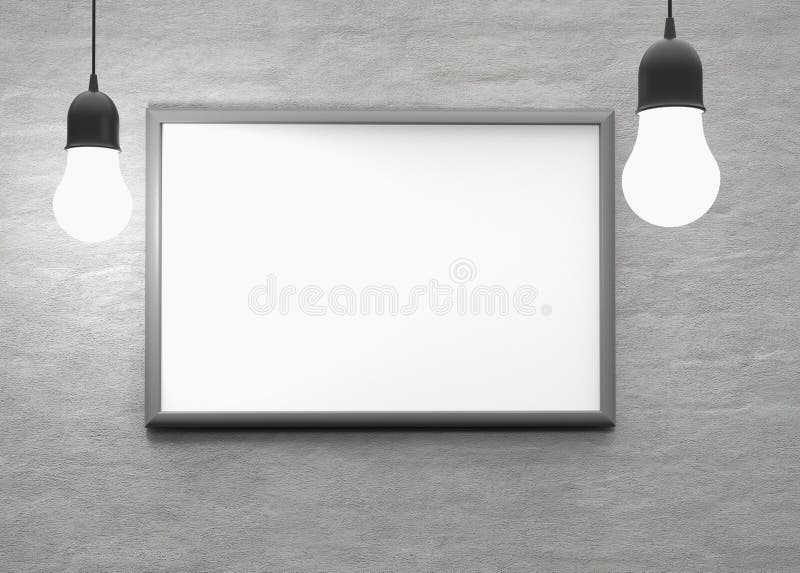 Bulb Light with Frame on the Wall for Your Text, Logo, Image. 3d Render ...