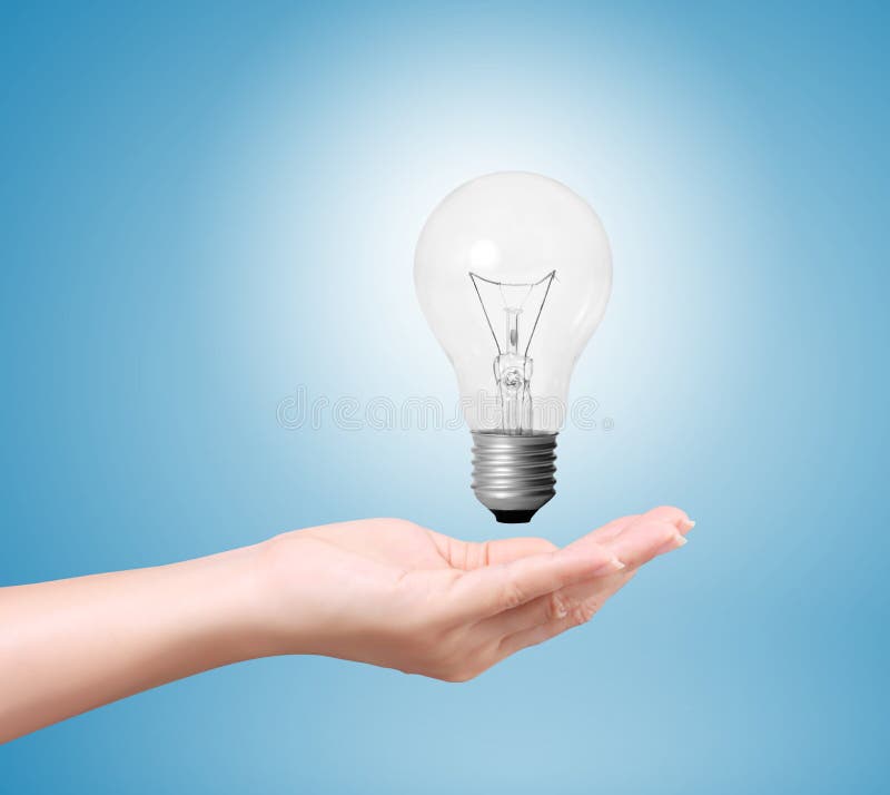Bulb light on a hand stock illustration. Illustration of finger - 33070793