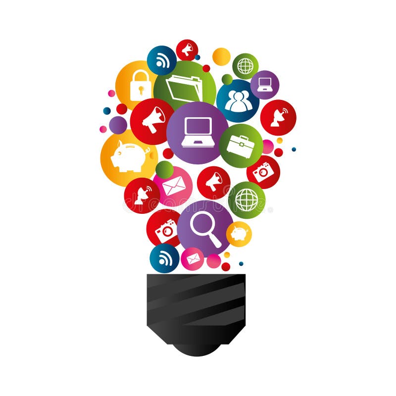 Bulb Light with Social Media Icons Stock Vector - Illustration of ...