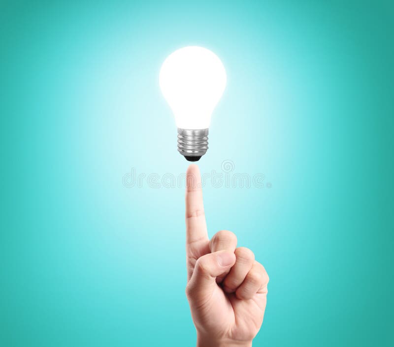Bulb Light on Women Fingertip Stock Illustration - Illustration of ...