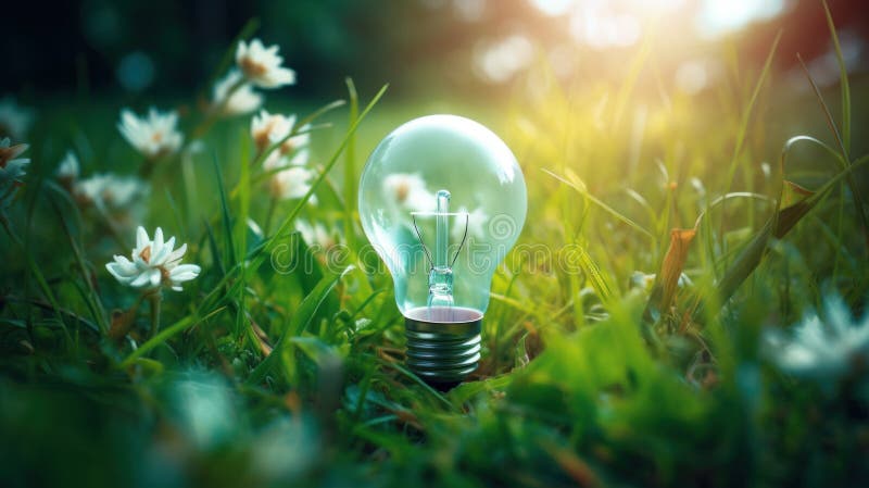 Bulb Lighting in Lush Green Grass with Sunlight Stock Photo - Image of ...