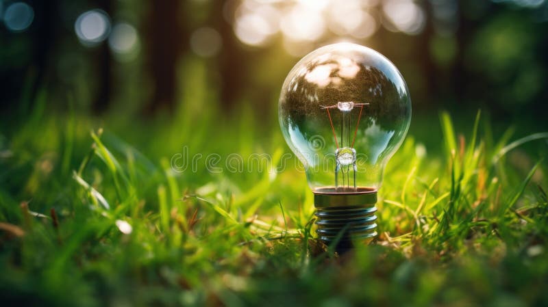 Bulb Lighting in Lush Green Grass with Sunlight Stock Image - Image of ...