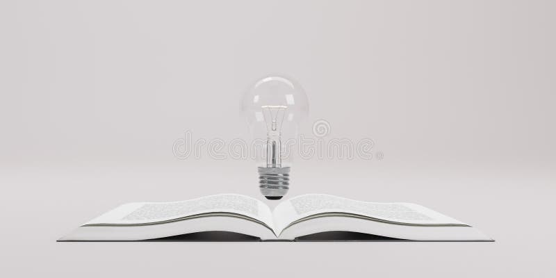 Bulb Lighting on Open Book, Concept Idea, 3d Rendering Stock ...