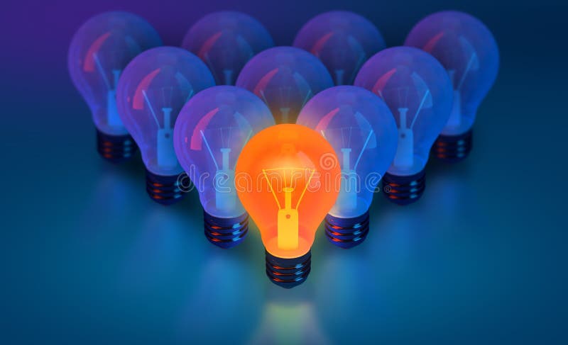 Bulb Lights, Creative Idea and Leadership Concept Background Stock ...