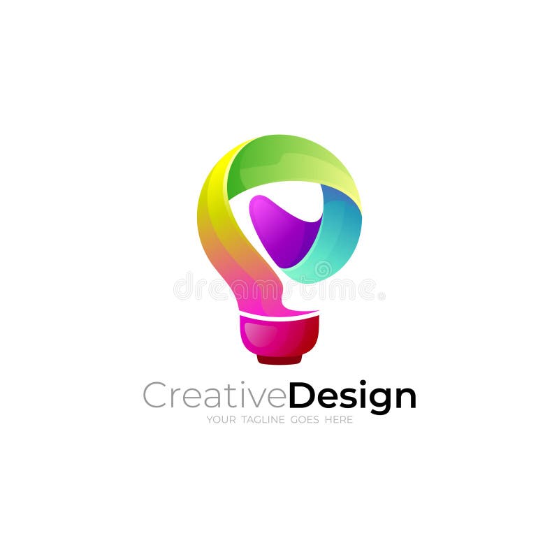 Bulb Logo with Colorful Design Template, Power Icon, Lamp Light Stock ...
