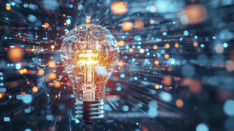 Bulb with Network Lines in Abstract Digital Background Stock ...