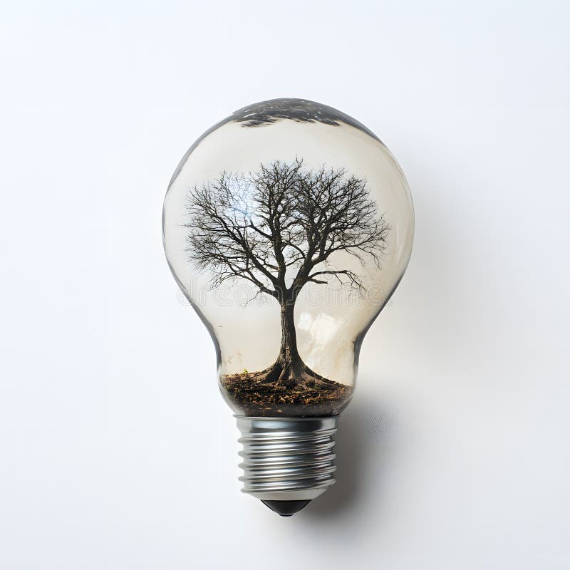 Bulb with Oak Tree Inside, on a White Background Stock Illustration ...