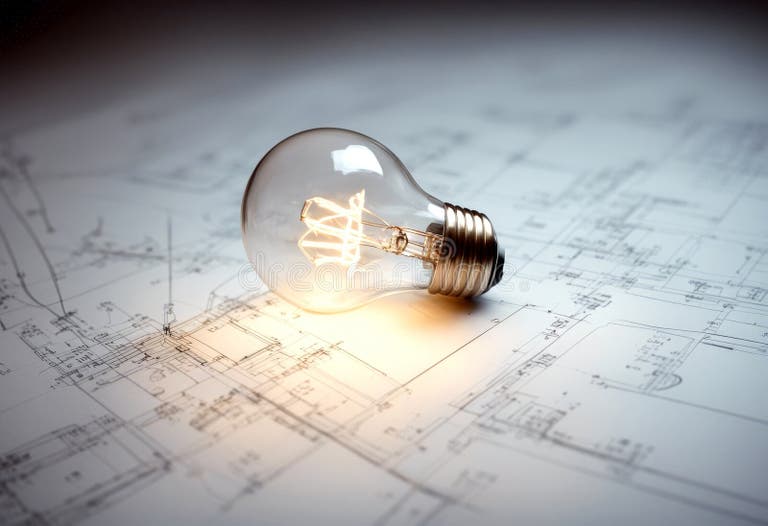 Bulb Olated Architect Light Blueprint Design Drawing Blue Vignetting ...