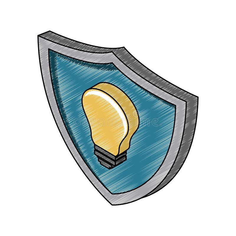 Bulb on Shield Isometric Symbol Scribble Stock Vector - Illustration of ...