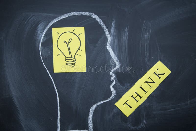 Bulb and Think Inscription on a Blackboard Stock Photo - Image of ...