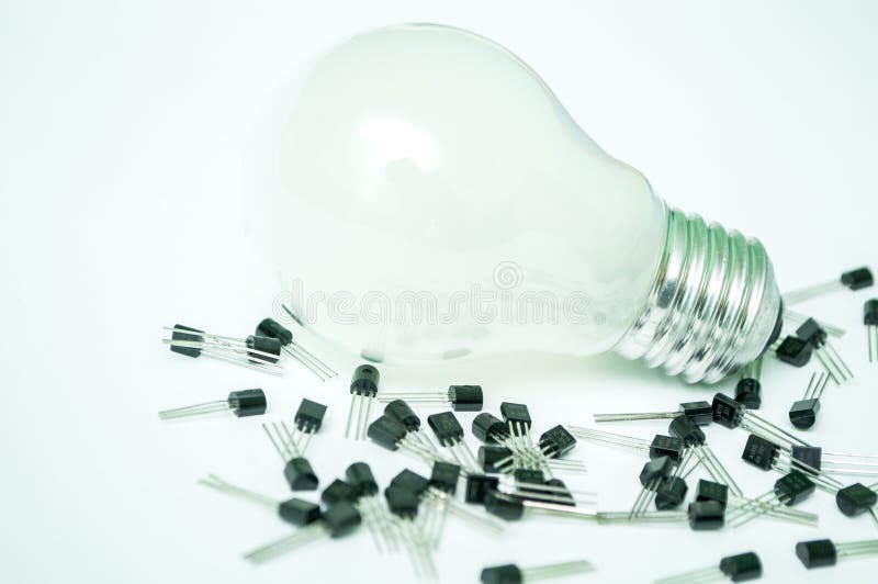 The Bulb and the Transistors Isolated Stock Photo - Image of antique ...