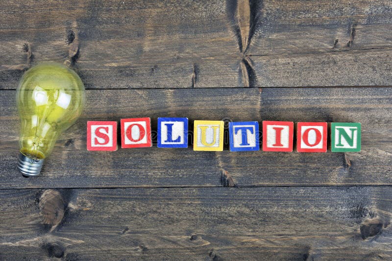 Bulb and word Solutions stock image. Image of leadership - 75086237