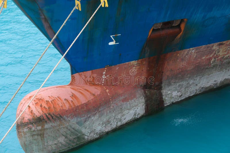 Bulbous Bow of Cargo Ship Moored Towering Stock Photo - Image of boat ...