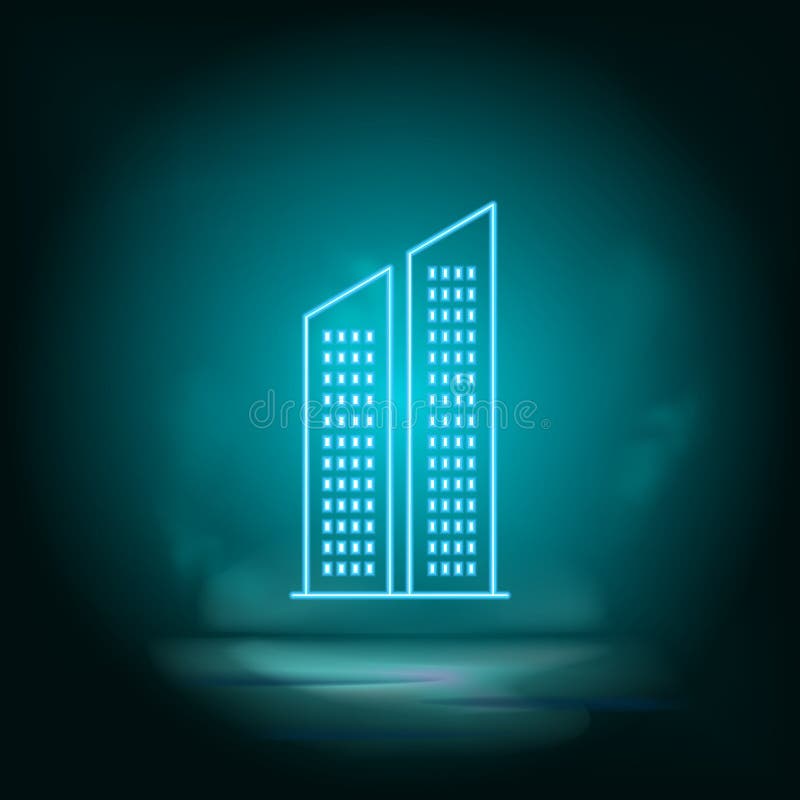Bulding, Neon Blue. Blue Neon, Building Icon. Vector Background Stock ...