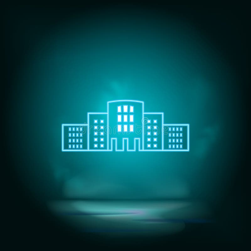 Bulding, Neon Blue, Hotel. Blue Neon, Building Icon. Vector Background ...
