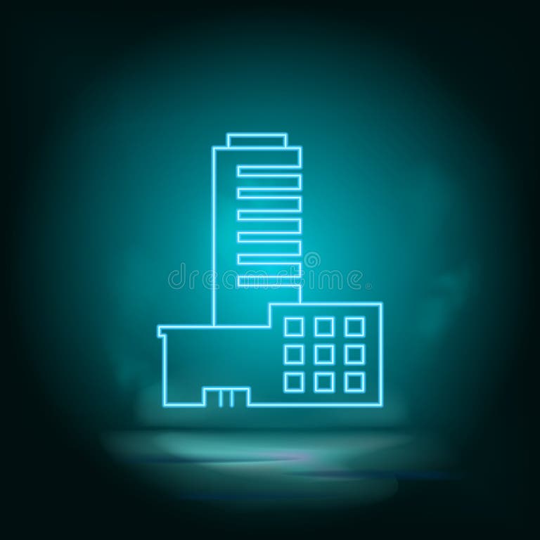 Bulding, Neon Blue. Blue Neon, Building Icon. Vector Background Stock ...