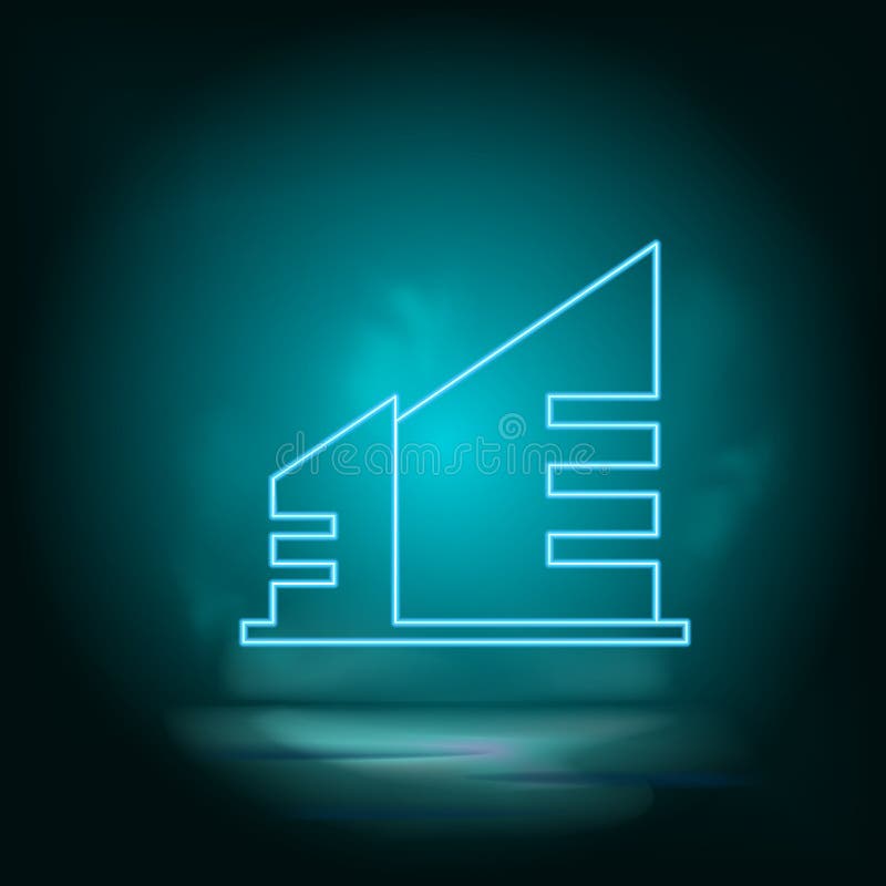 Bulding, Neon Blue, Hotel. Blue Neon, Building Icon. Vector Background ...