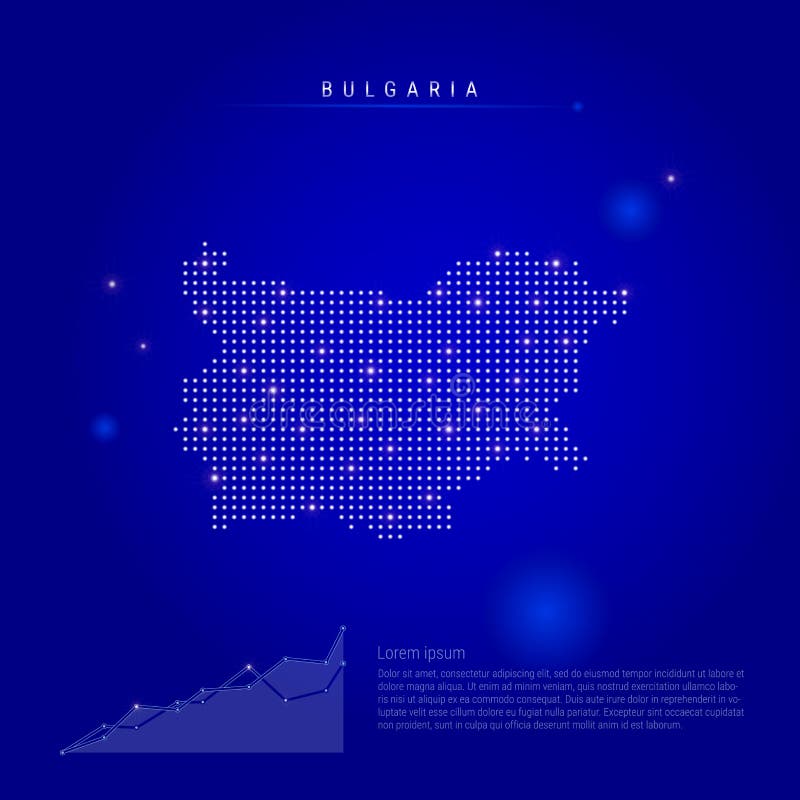 Bulgaria Illuminated Map with Glowing Dots. Dark Blue Space Background ...