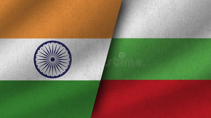 Bulgaria and India Realistic Two Flags Together Stock Illustration ...
