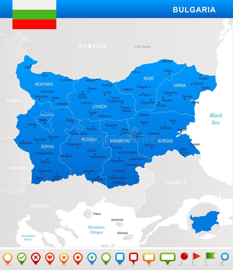 Bulgaria - Map, Flag and Navigation Icons - Detailed Vector ...