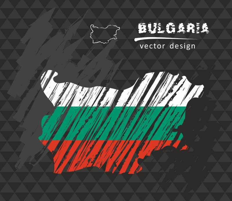 Bulgaria Map with Flag Inside on the Blackboard. Chalk Sketch Vector ...