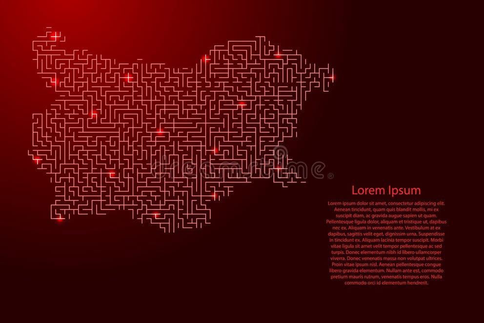 Bulgaria Map from Red Pattern of the Maze Grid and Glowing Space Stars ...