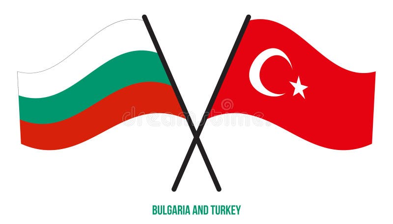 Bulgaria and Turkey Flags Crossed and Waving Flat Style. Official ...
