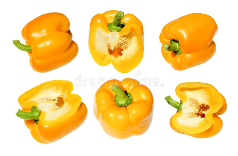 Bulgarian Pepper Yellow Isolated Set, Cut in Half. Stock Image - Image ...