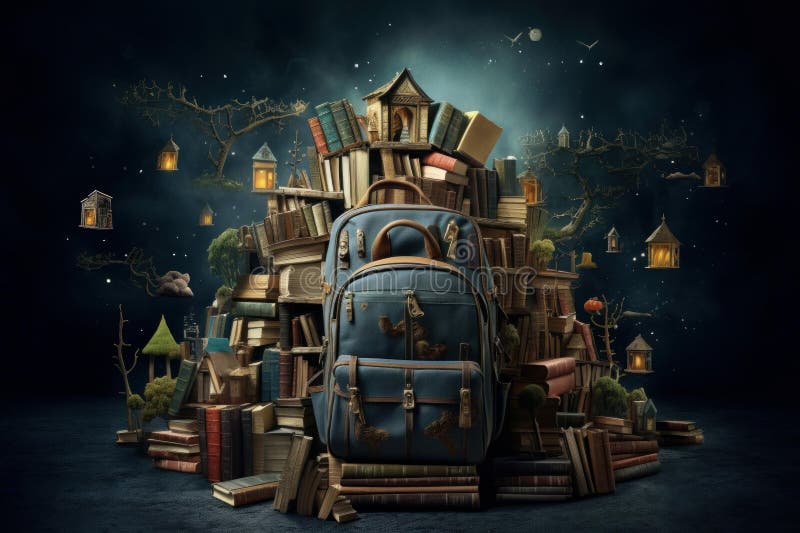 Bulging Full School Bag Banner. Generate Ai Stock Photo - Image of note ...