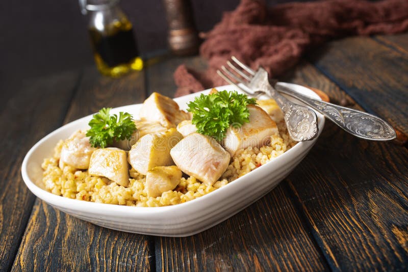 Bulgur with chicken stock image. Image of meat, homemade - 171965913
