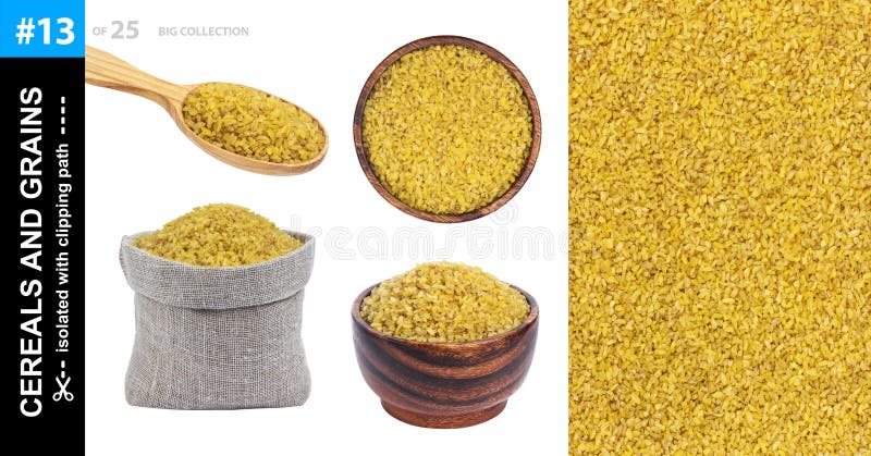 Bulgur in Different Dishware Isolated on White Background, Collection ...