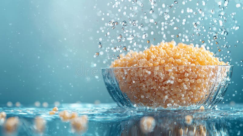 Bulgur Grains are Suspended Clear Water Creating Dynamic Visual. Bright ...