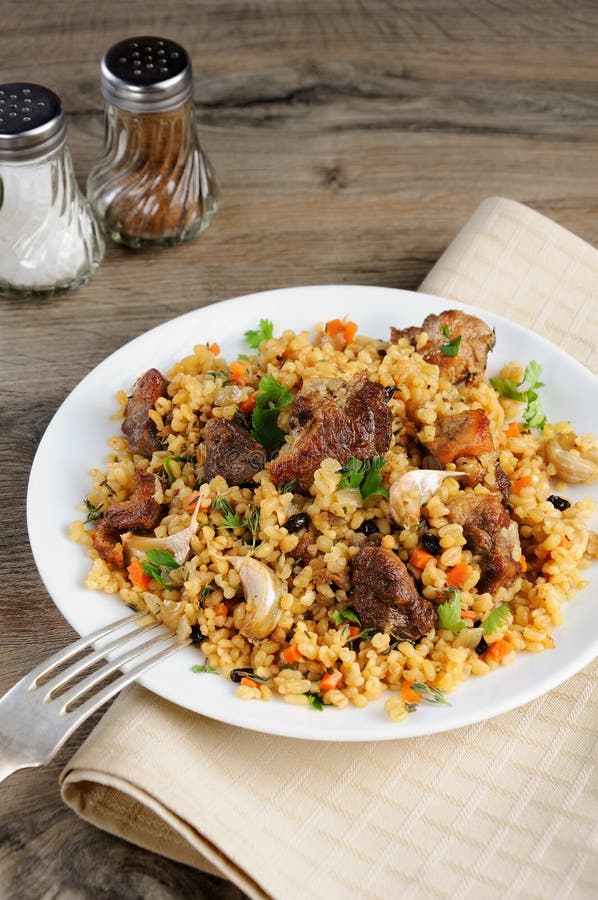 Bulgur with meat stock photo. Image of eating, nourishing - 120899582