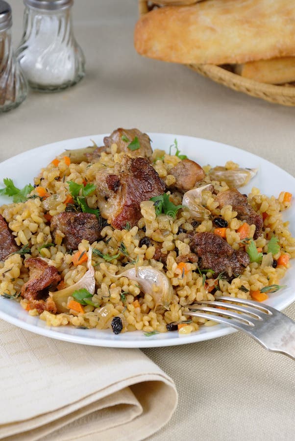 Bulgur with meat stock photo. Image of dinner, greasy - 130701462
