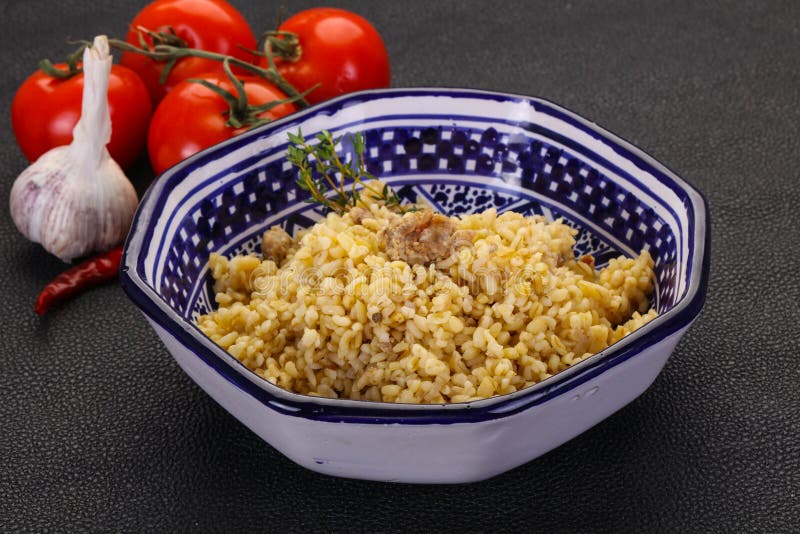 Bulgur with meat stock image. Image of food, pilaf, cuisine - 195857369