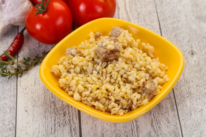 Bulgur with meat stock image. Image of vegetable, plate - 198864073