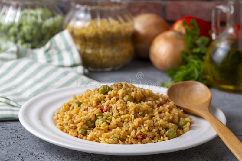 Bulgur Pilaf with Peas Turkish Name Bezelyeli Bulgur Pilavi Stock Image ...