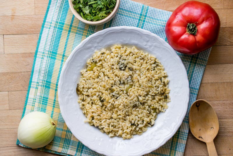 Bulgur Rice Served with Wooden Spoon Stock Photo - Image of culture ...