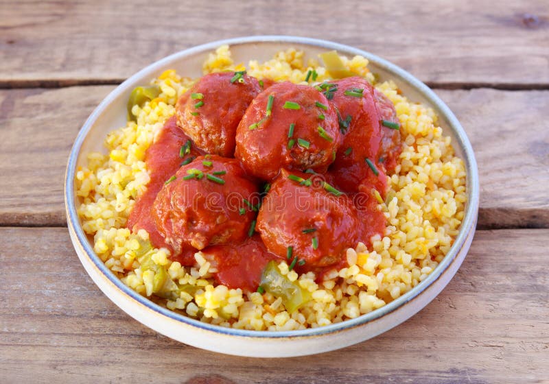 Bulgur with Vegetables and Meatballs Stock Image - Image of beef, wheat ...