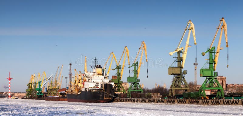 Bulk Cargo Ship Loaded with Container Sail Trough the Horizon in the ...